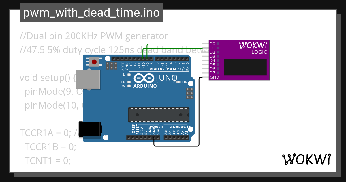 A PWM signal with dead time arduino uno - Wokwi ESP32, STM32, Arduino Simulator