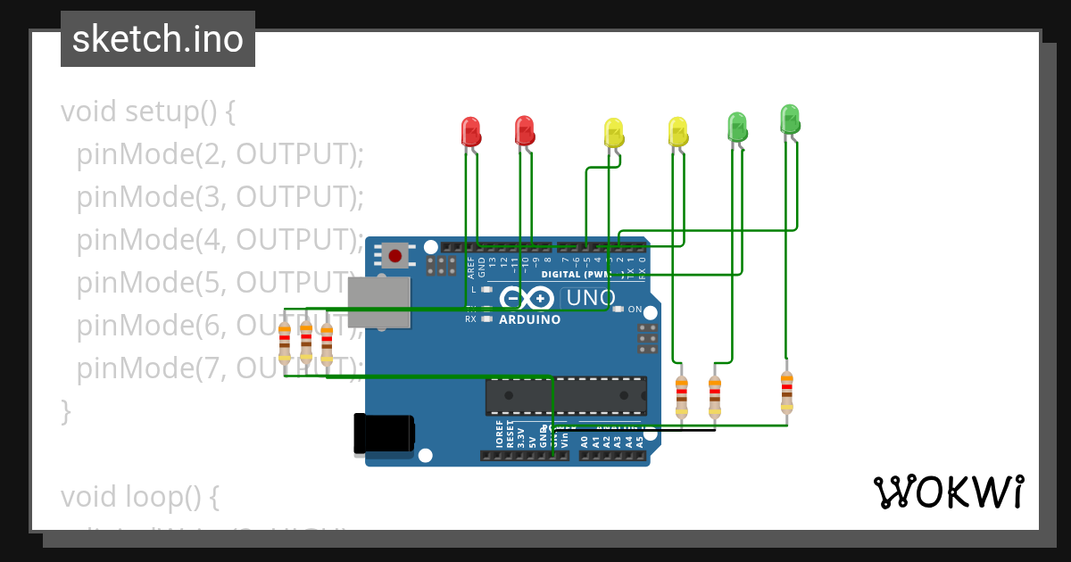 semaforo com 6 leds - Wokwi ESP32, STM32, Arduino Simulator