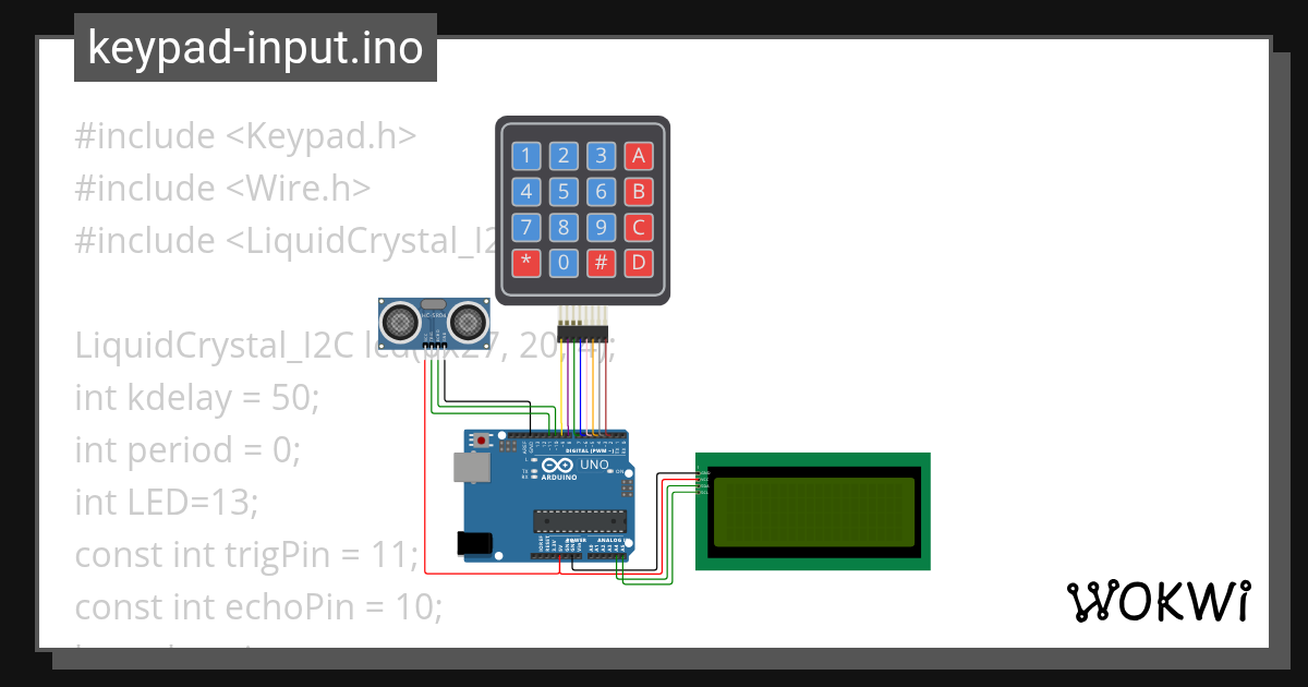 keypad+Ultrasonic - Wokwi ESP32, STM32, Arduino Simulator