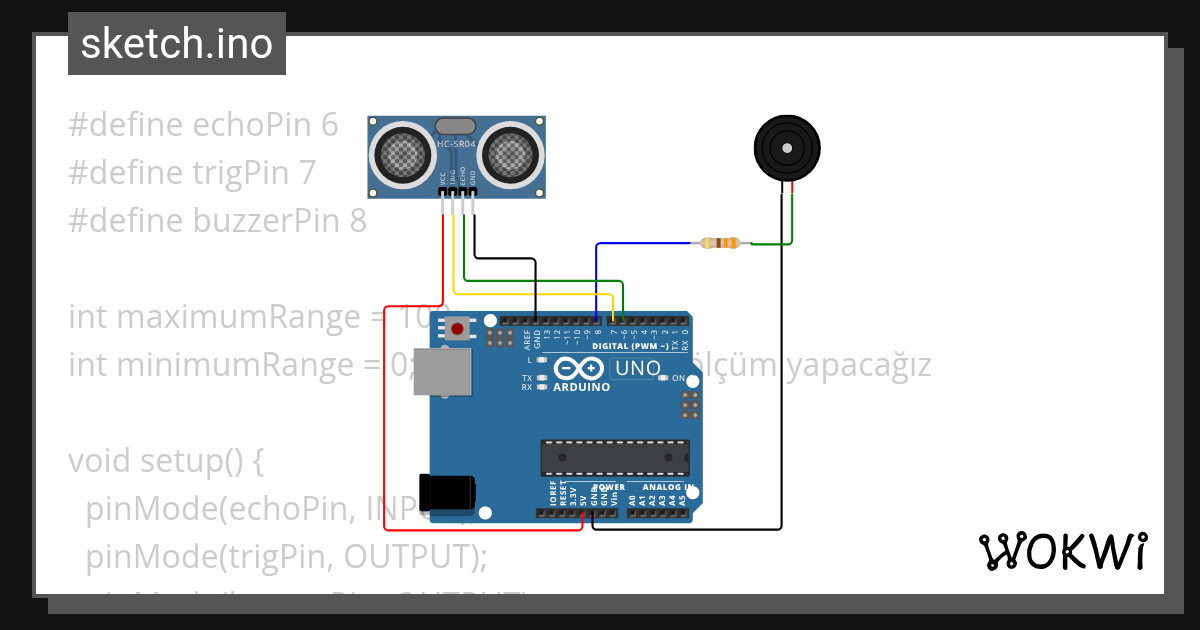 Ultronik Sensör ile Mesafe Ölçümü - Wokwi ESP32, STM32, Arduino Simulator