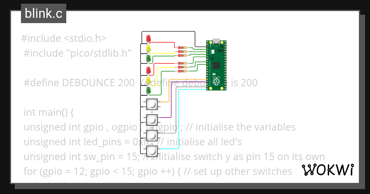 6 switches 2 red 2 yellow - Wokwi ESP32, STM32, Arduino Simulator