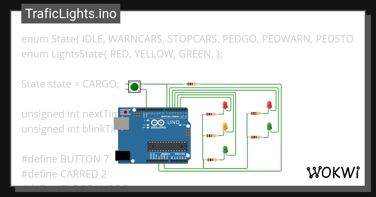TrafficLights - Wokwi Arduino and ESP32 Simulator