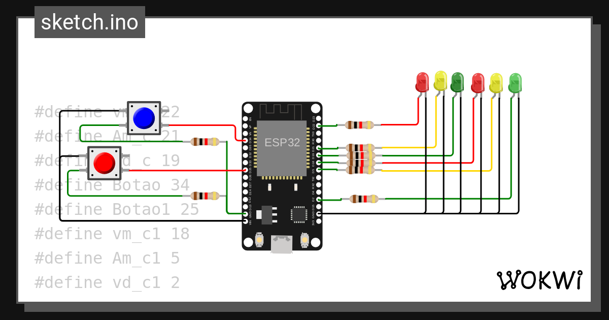 Semaforo 6 Leds Cruzamento Wokwi Arduino And Esp32 Simulator