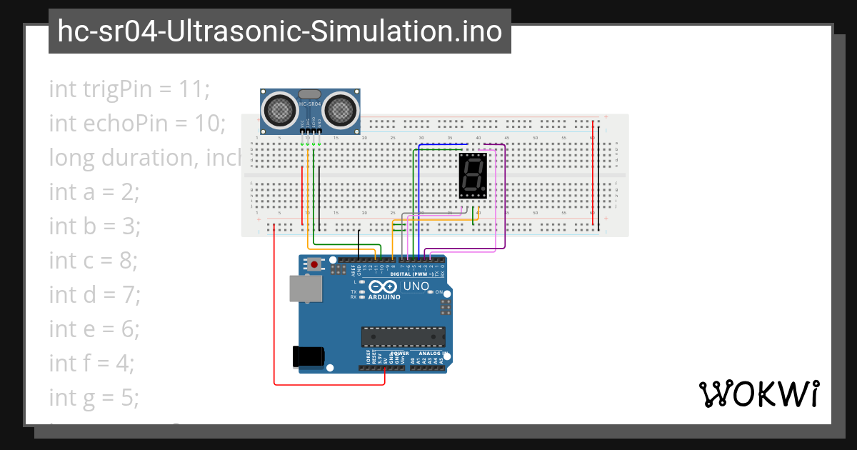 Hc Sr04 Ultrasonic 7 Segment Wokwi Arduino And Esp32 Simulator 4419