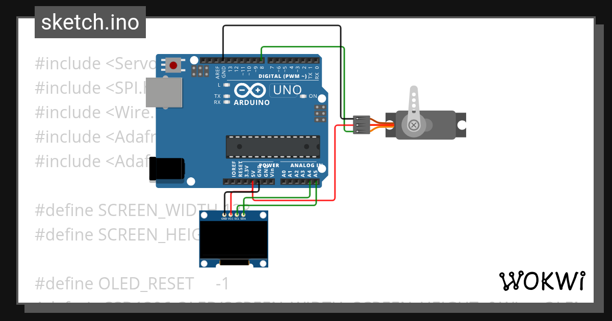 arduino servo+OLED - Wokwi ESP32, STM32, Arduino Simulator