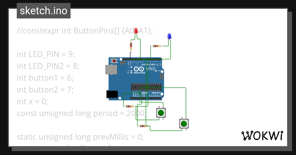 LED_Action Switches OKAY.JHS - try - Wokwi ESP32, STM32, Arduino Simulator