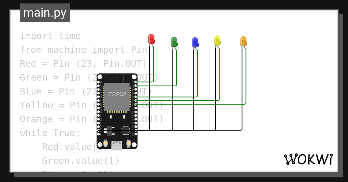 ไฟ5ดวง Wokwi Esp32 Stm32 Arduino Simulator 5645
