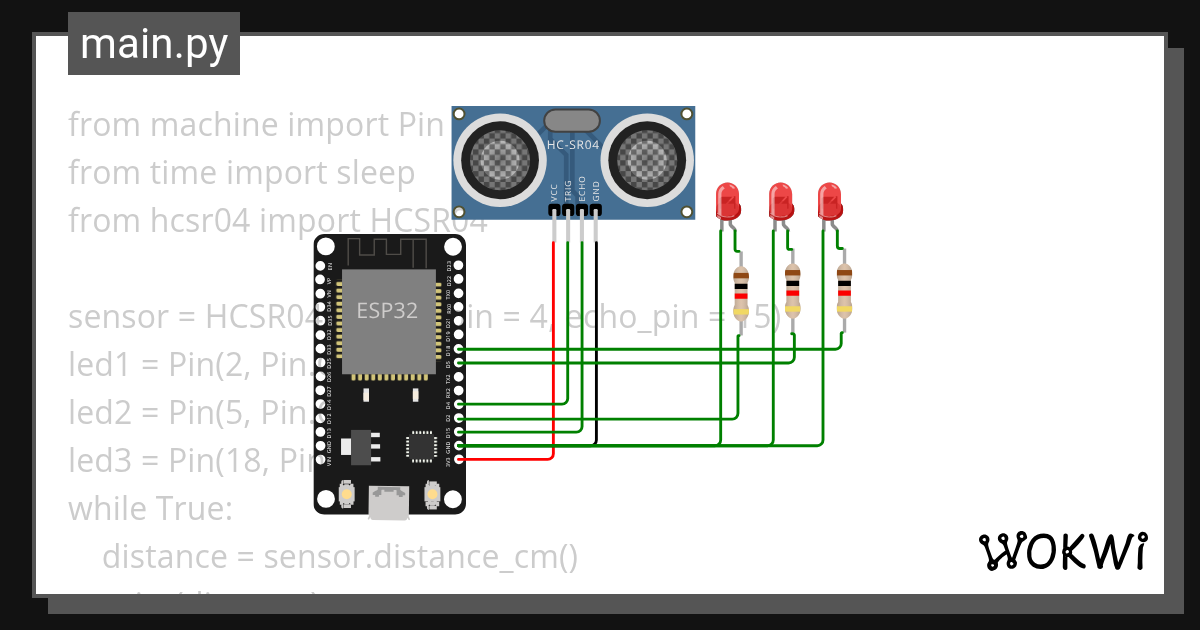 cảm biến siêu âm - Wokwi ESP32, STM32, Arduino Simulator