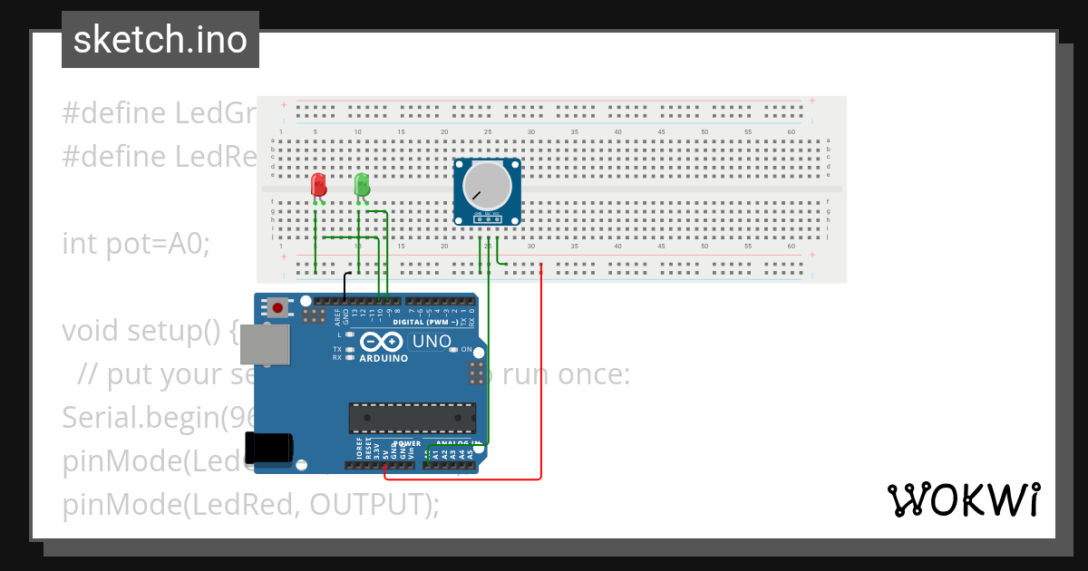 2 led potentiometer - Wokwi ESP32, STM32, Arduino Simulator