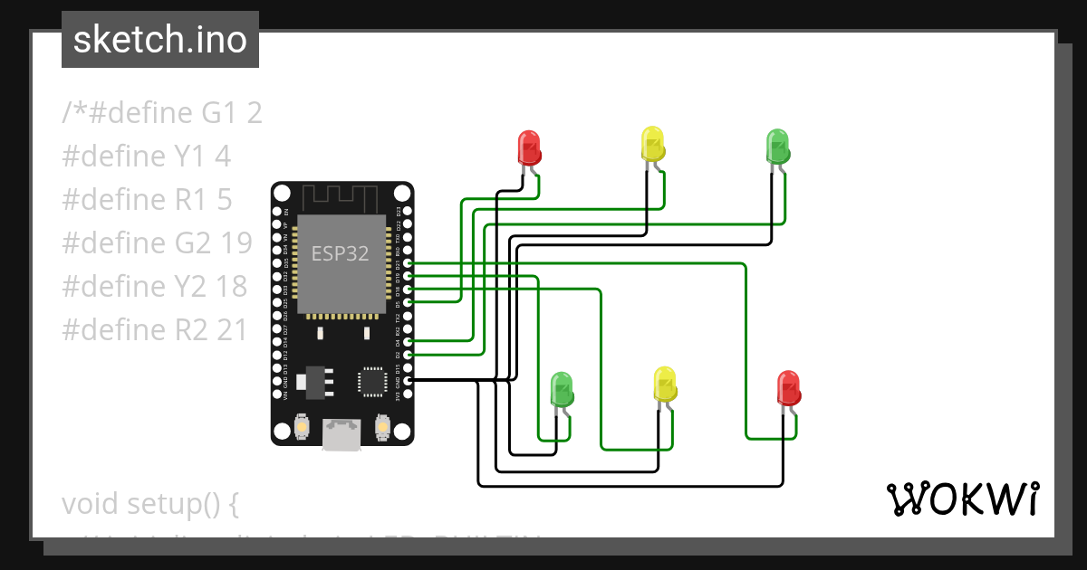 Traffic Light project - Wokwi ESP32, STM32, Arduino Simulator