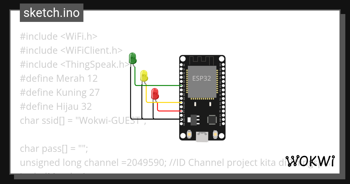 Kendali LED with ThingSpeak - Wokwi ESP32, STM32, Arduino Simulator