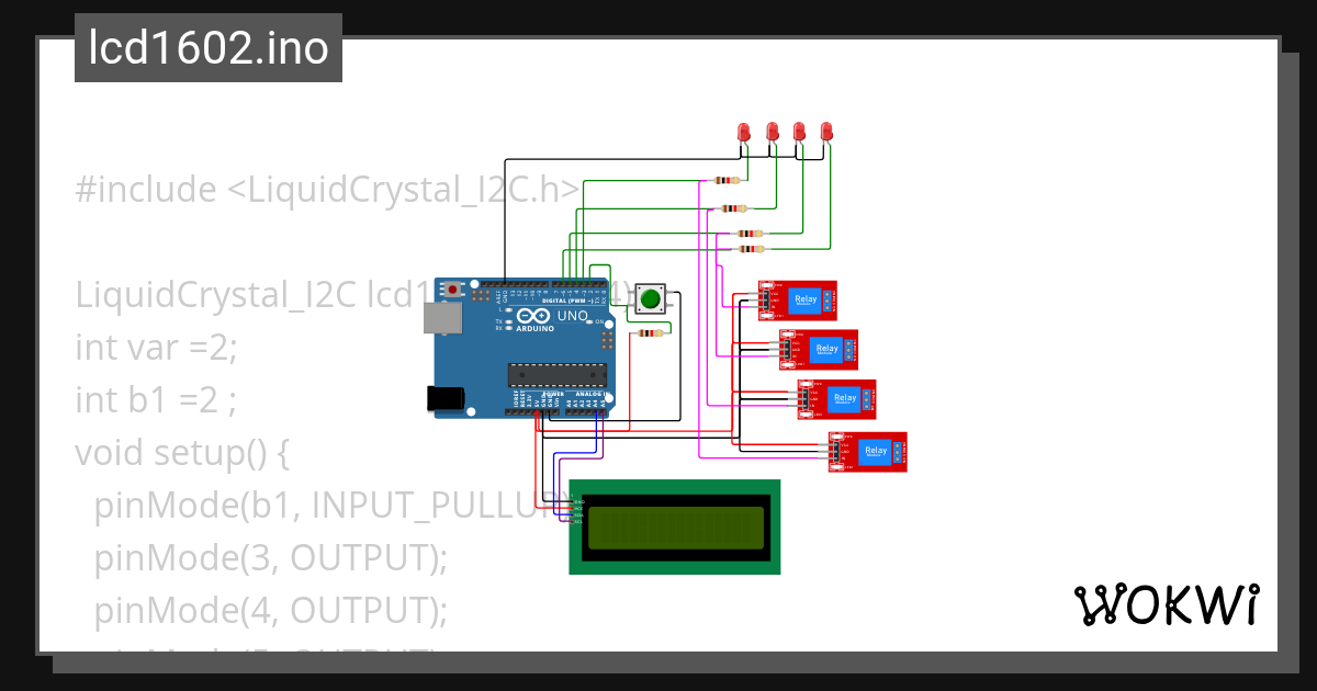 lcd1602 i2c et4Relais.ino - Wokwi ESP32, STM32, Arduino Simulator