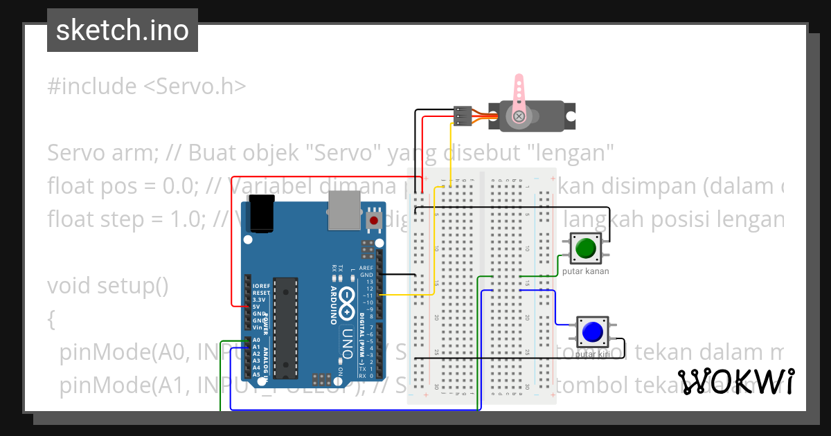Push Button dan servo - Wokwi ESP32, STM32, Arduino Simulator