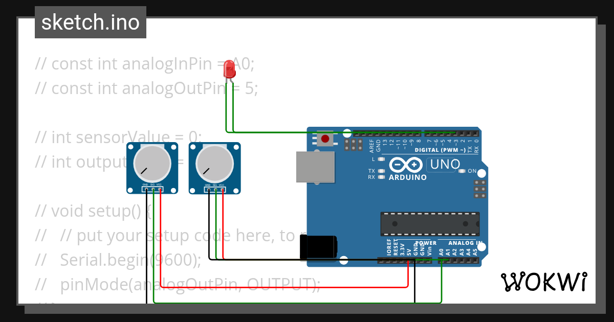 Potentiometer + LED - Wokwi ESP32, STM32, Arduino Simulator