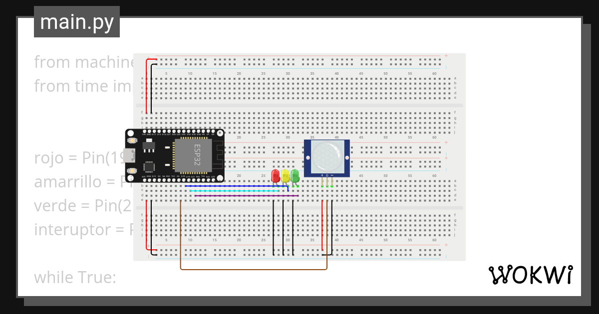 semaforo con sensor de movimiento - Wokwi ESP32, STM32, Arduino Simulator