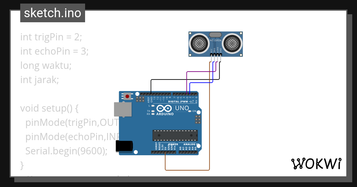 SENSOR JARAK ULTRASONIC - Wokwi ESP32, STM32, Arduino Simulator