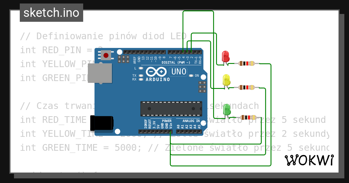 Sygnalizacja świetlna Eb Wokwi Esp32 Stm32 Arduino Simulator 9088