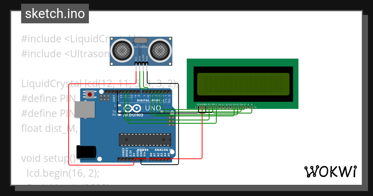 LCD HC-SR04 U22331 - Wokwi ESP32, STM32, Arduino Simulator