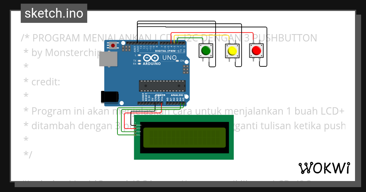 1 LCD 3 PUSH BUTTON - Wokwi ESP32, STM32, Arduino Simulator
