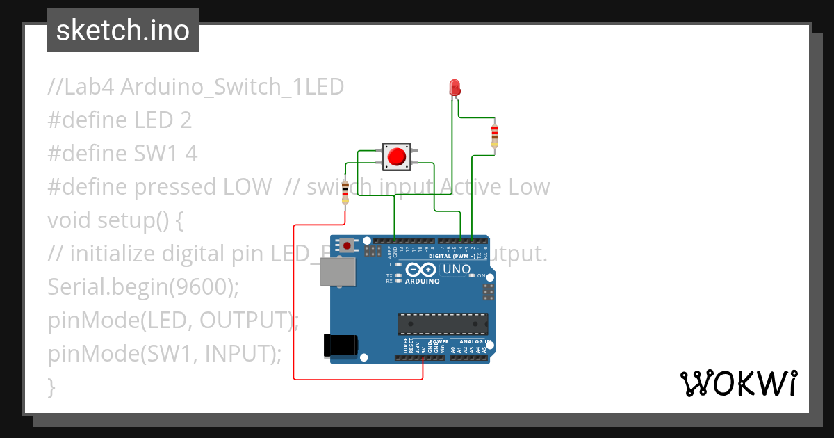 Lab4 Arduino_Switch_1LEDy - Wokwi ESP32, STM32, Arduino Simulator Lab4 Arduino_Switch_1LEDy - Wokwi ESP32, STM32, Arduino Simulator