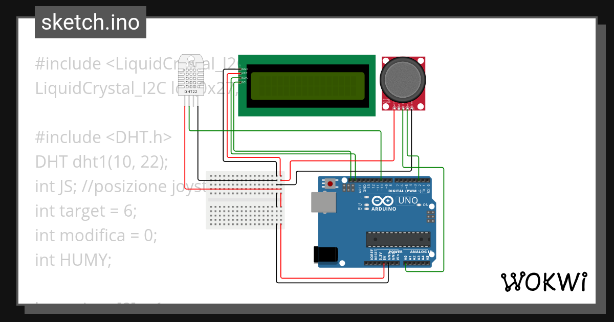 LCD DHT e joystick base ANIMAZIONE - Wokwi ESP32, STM32, Arduino Simulator