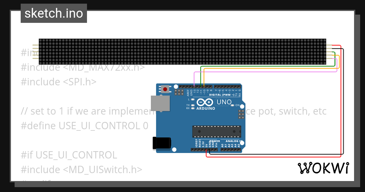 Matriz text scrolling - Wokwi ESP32, STM32, Arduino Simulator