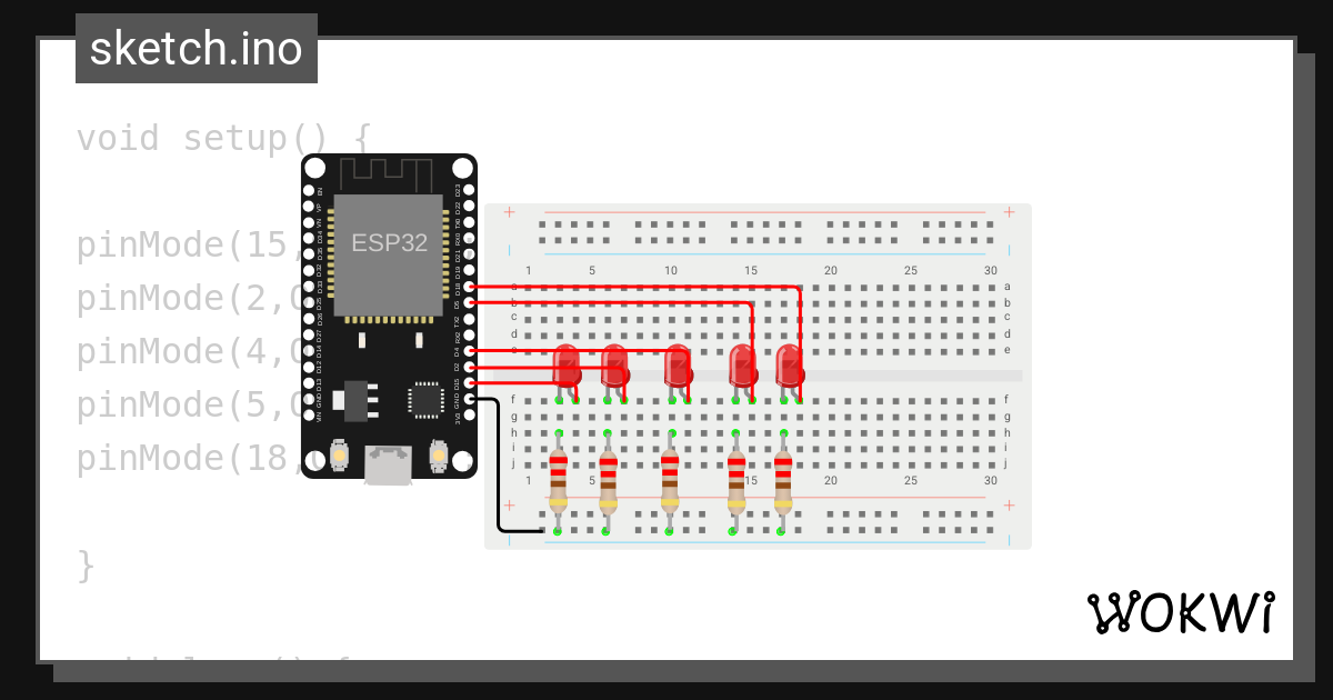 5led´s Wokwi Esp32 Stm32 Arduino Simulator