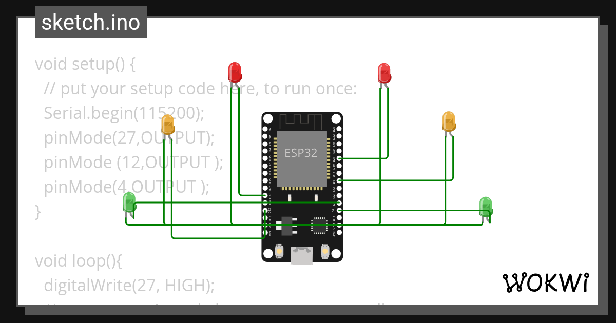 Traffic light - Wokwi ESP32, STM32, Arduino Simulator