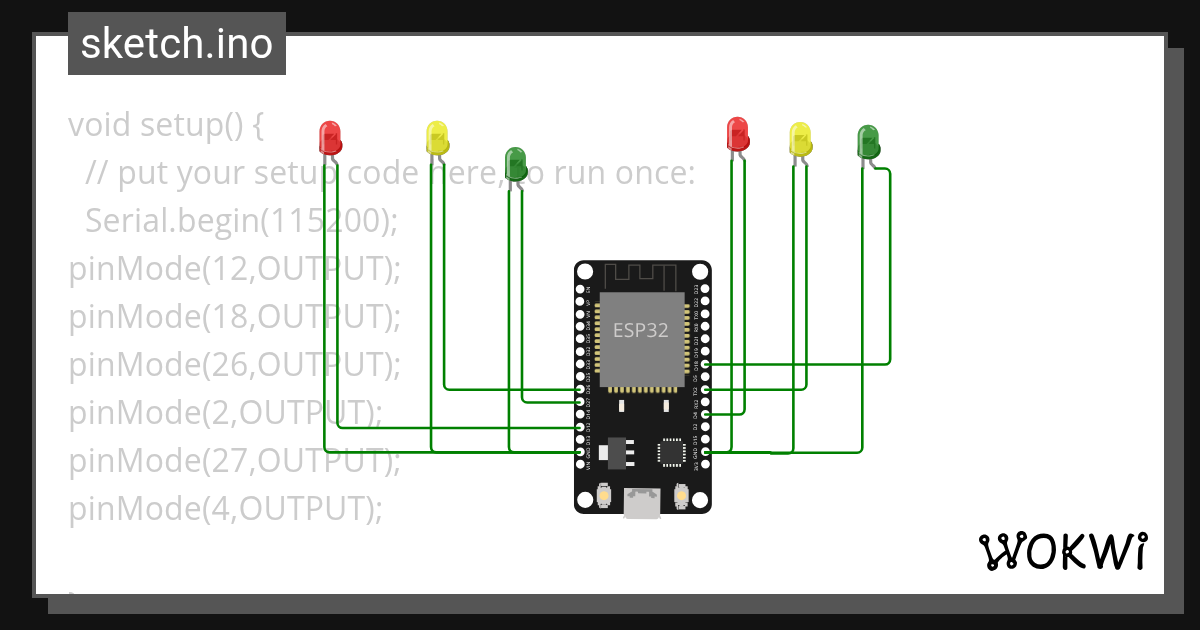 Traffic light - Wokwi ESP32, STM32, Arduino Simulator