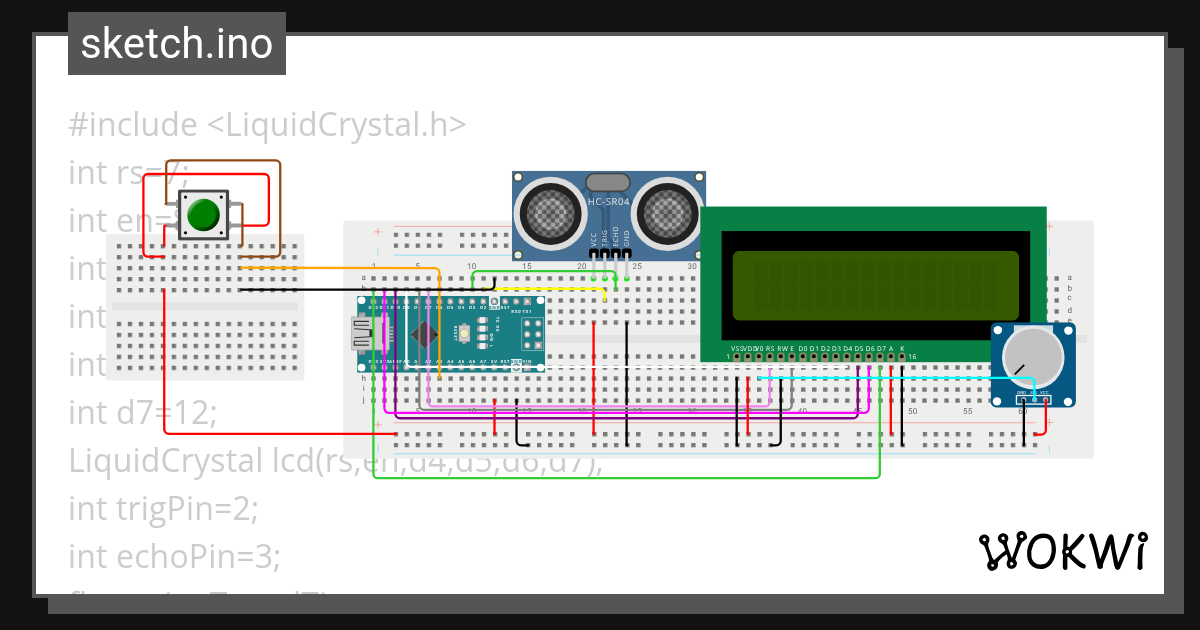 codeHC-SR04,LCD3 - Wokwi ESP32, STM32, Arduino Simulator