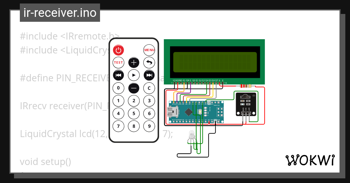 IR-receiver.ino - Wokwi ESP32, STM32, Arduino Simulator