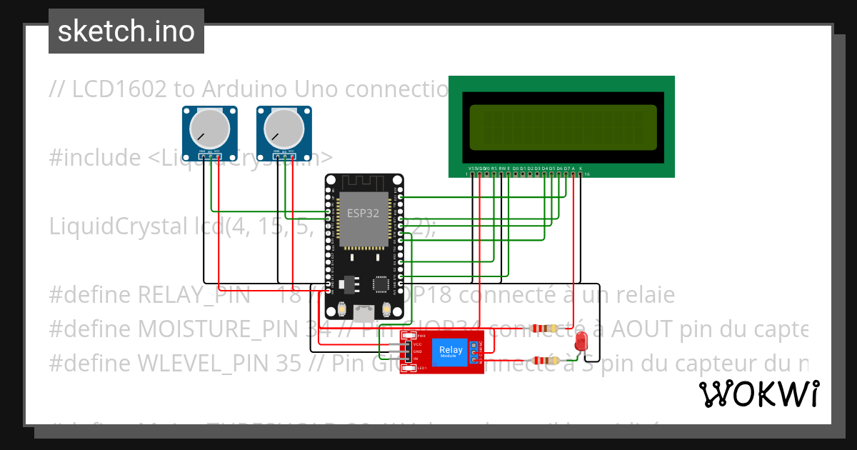 Irrigation Automatique + LCD - Wokwi ESP32, STM32, Arduino Simulator