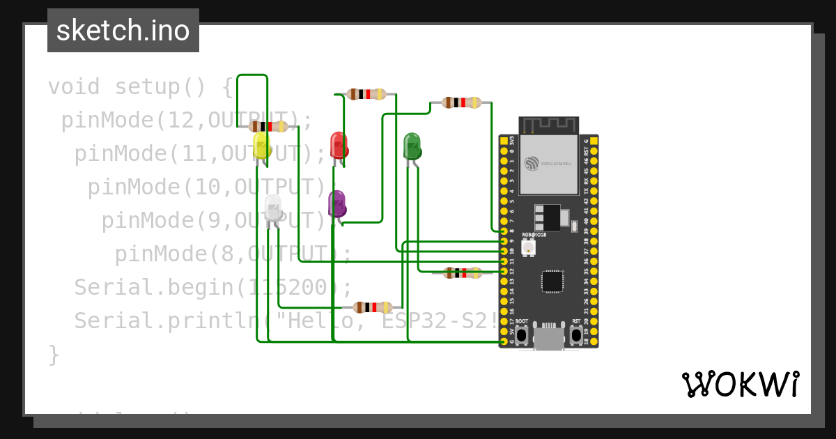5 Led Interfacig With Out Bread Oard Wokwi Esp32 Stm32 Arduino 3964