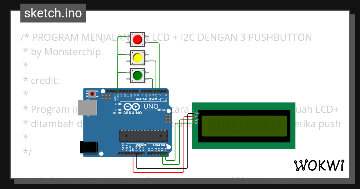 LCD DAN 3 PUSH BUTTON - Wokwi ESP32, STM32, Arduino Simulator
