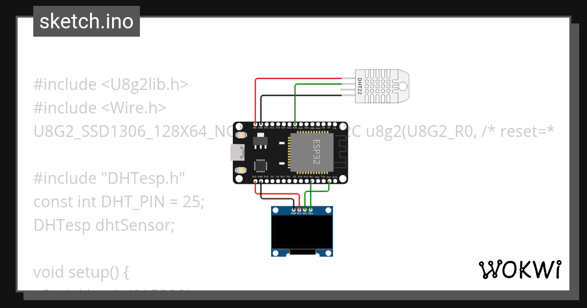 OLED + DHT+ESP32 - Wokwi ESP32, STM32, Arduino Simulator
