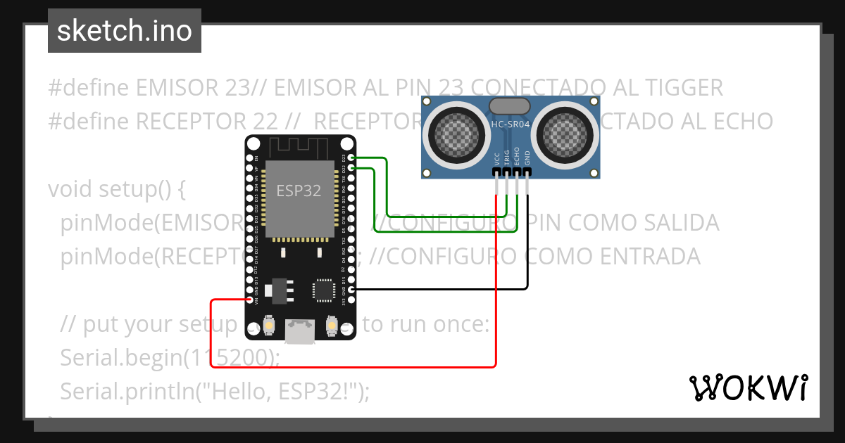 sensor ultrasonico - Wokwi ESP32, STM32, Arduino Simulator