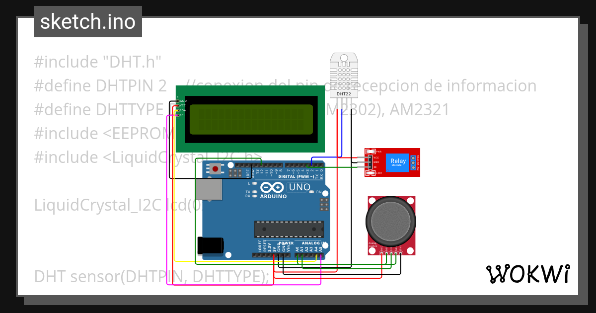 control de riego y temp con joystick - Wokwi ESP32, STM32, Arduino Simulator