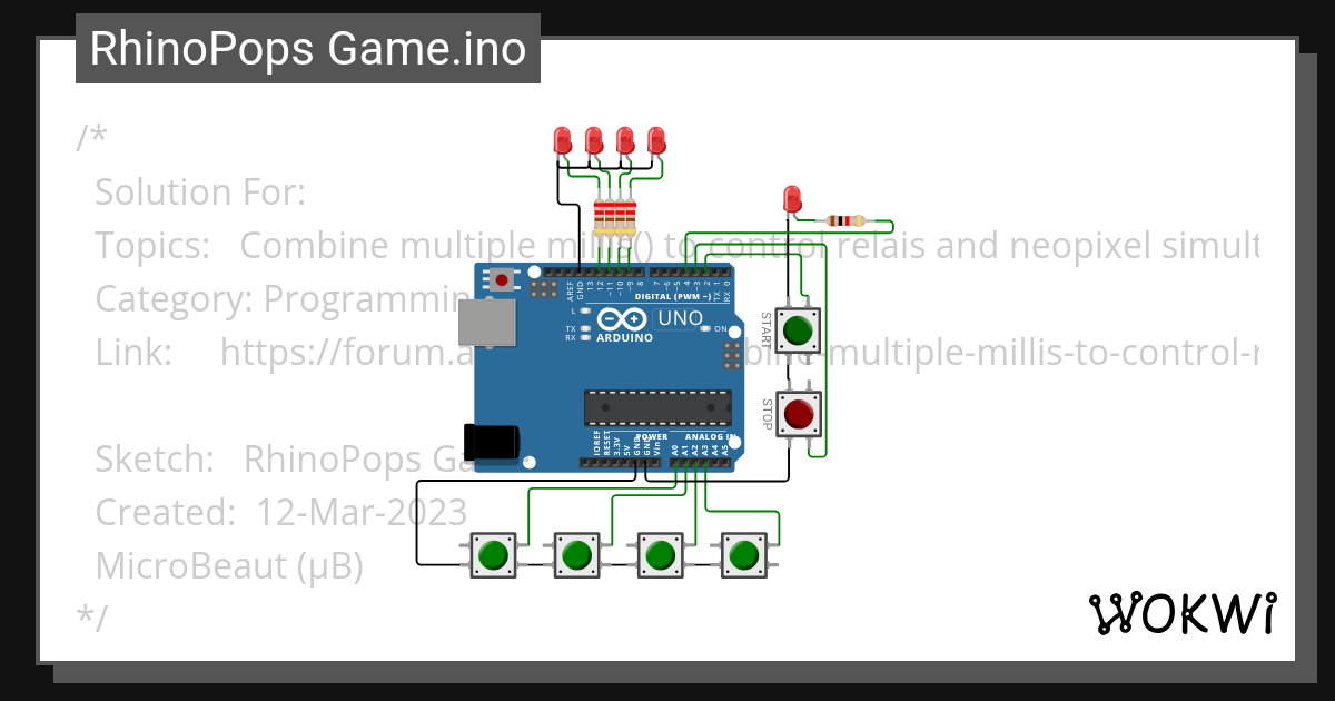 RhinoPops Game - Wokwi ESP32, STM32, Arduino Simulator