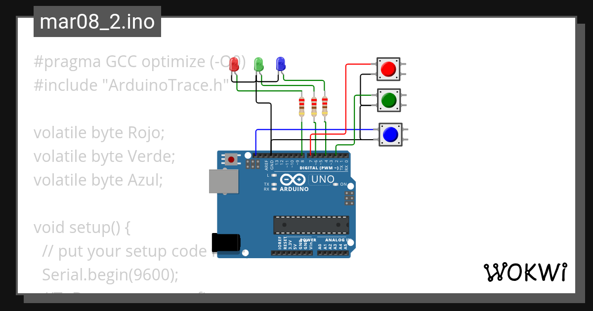 Ensamblador 3 pulsadores - Wokwi ESP32, STM32, Arduino Simulator