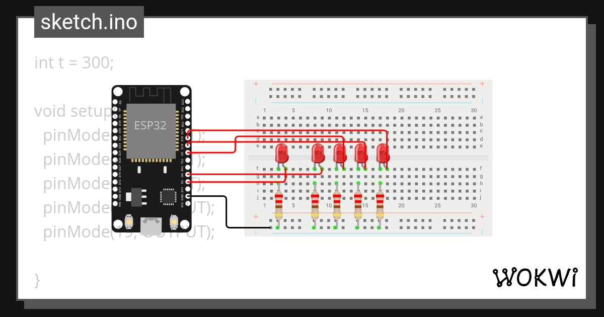 5 leds - Wokwi ESP32, STM32, Arduino Simulator