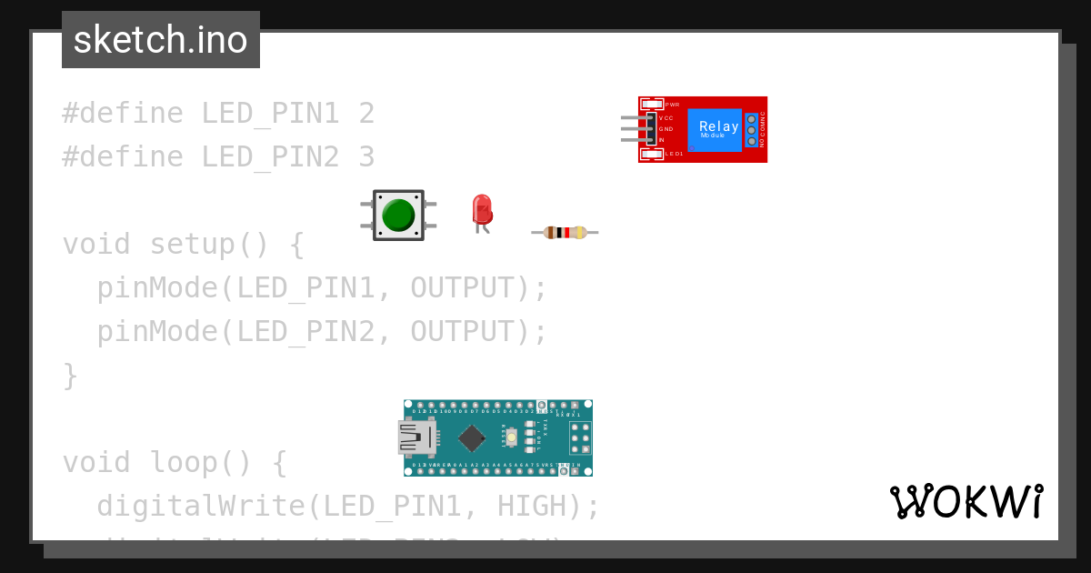реле по нопке Wokwi Esp32 Stm32 Arduino Simulator 7325