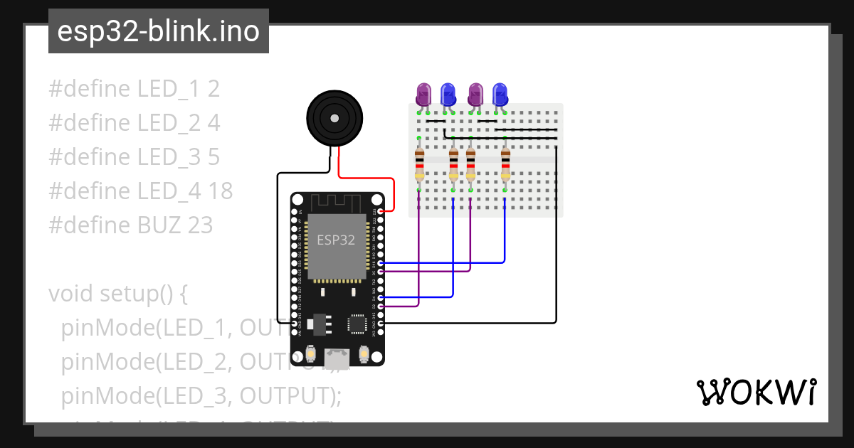 ESP32 LED & BUZZER - Wokwi ESP32, STM32, Arduino Simulator