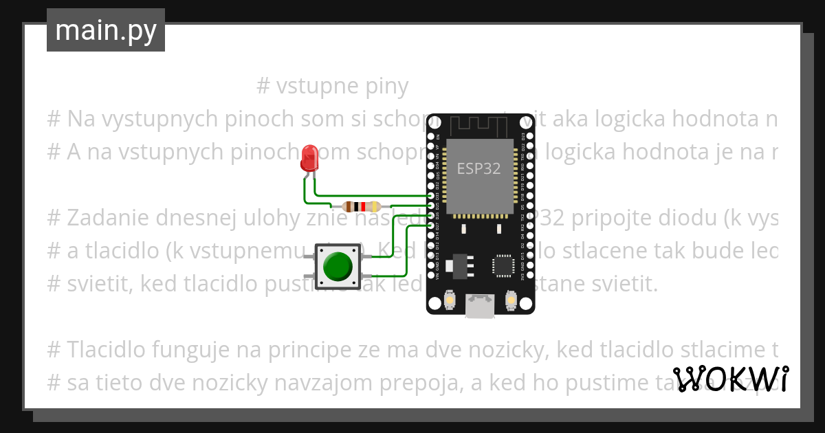 3. vstupne piny - Wokwi ESP32, STM32, Arduino Simulator