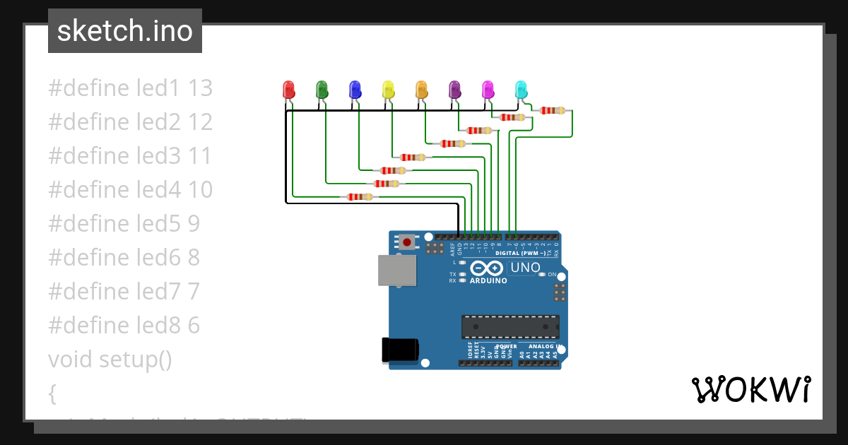 Leb2led Running 8 Digit Wokwi Esp32 Stm32 Arduino Simulator 