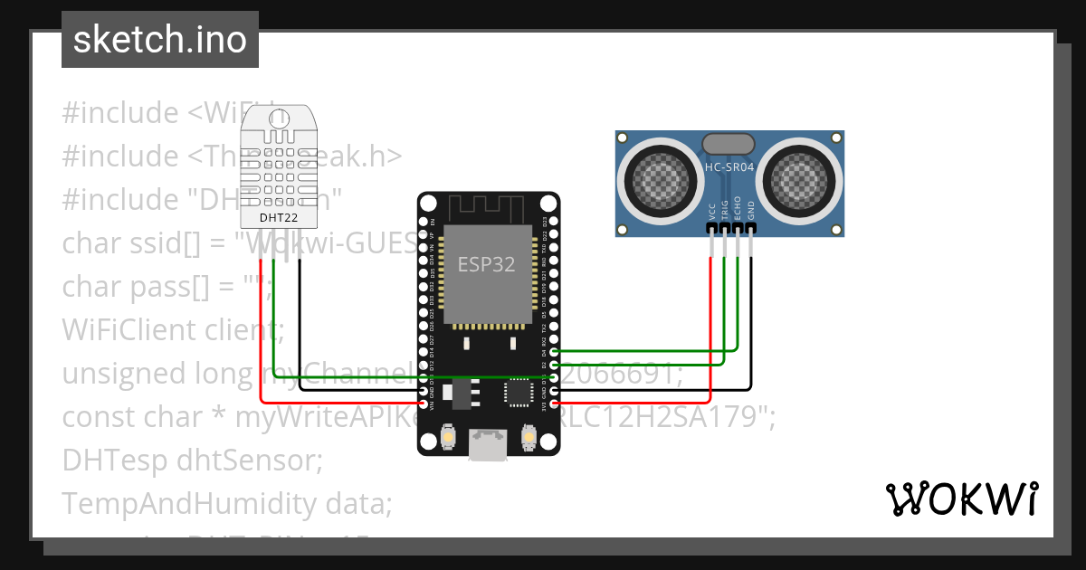 writing TEMP HUMI and DIST - Wokwi ESP32, STM32, Arduino Simulator