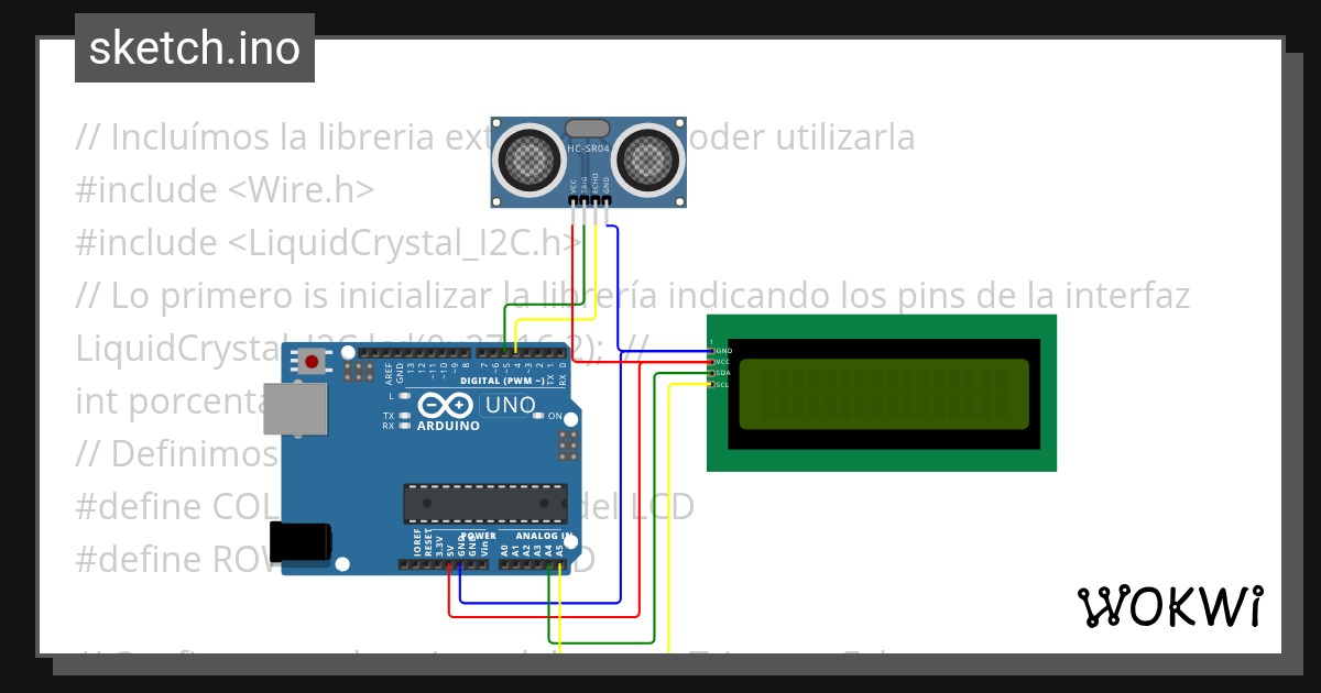 Medir nivel de liquido con sensor ultrasonico Copy - Wokwi ESP32, STM32, Arduino Simulator