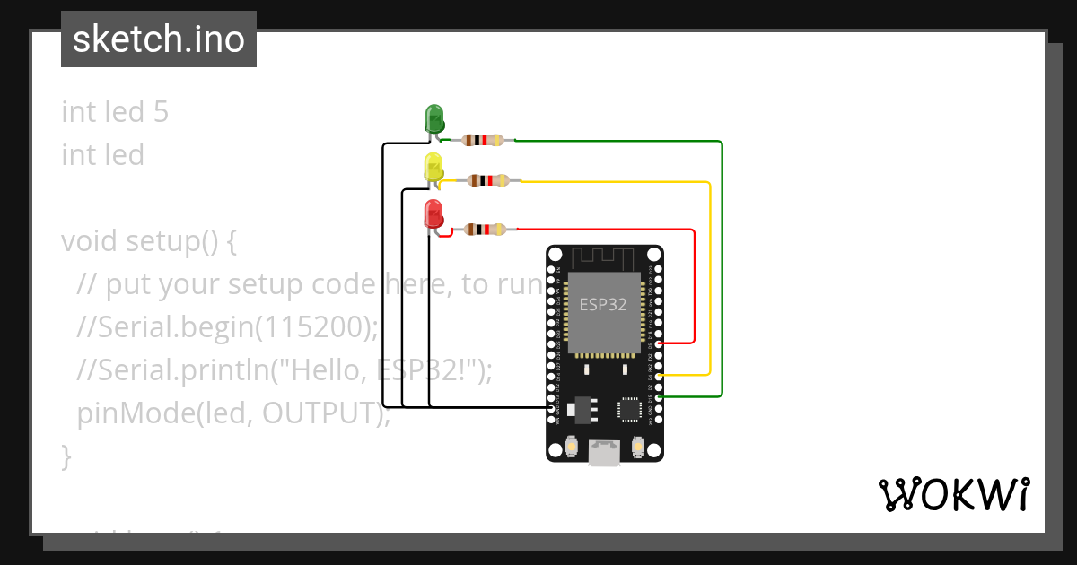 Project 1 LED TRAFFIC - Wokwi ESP32, STM32, Arduino Simulator