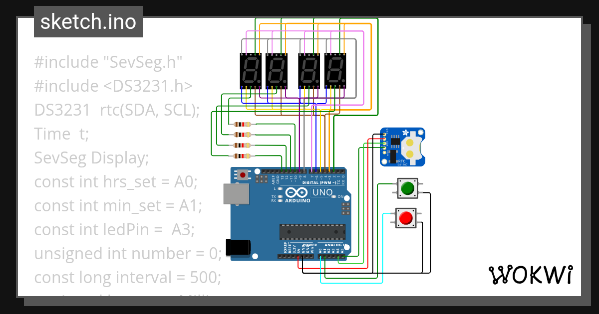 clock 7 segment - Wokwi ESP32, STM32, Arduino Simulator