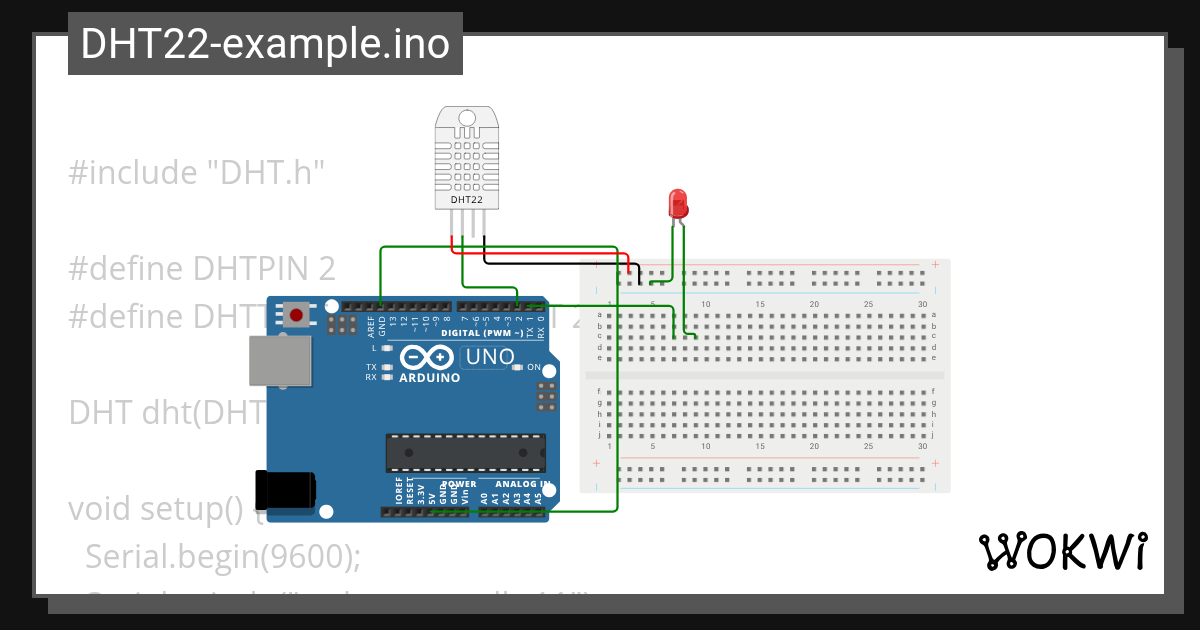 DHT22 with led blinking - Wokwi ESP32, STM32, Arduino Simulator