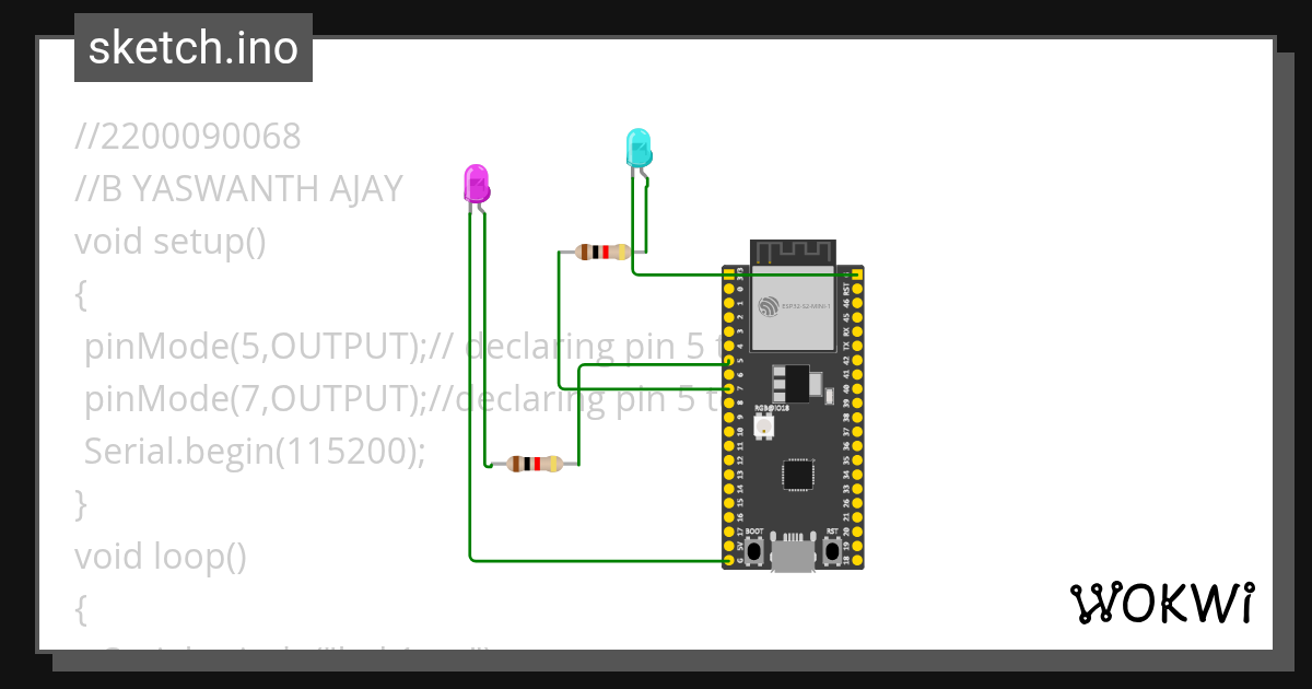 blinking of 2 leds - Wokwi Arduino and ESP32 Simulator blinking of 2 leds - Wokwi Arduino and ESP32 Simulator